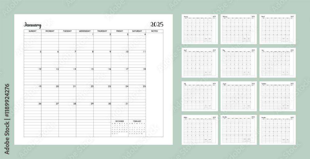 Calendar for 2025 Week starts on Sunday. Monthly Planner 2025. Diary ...