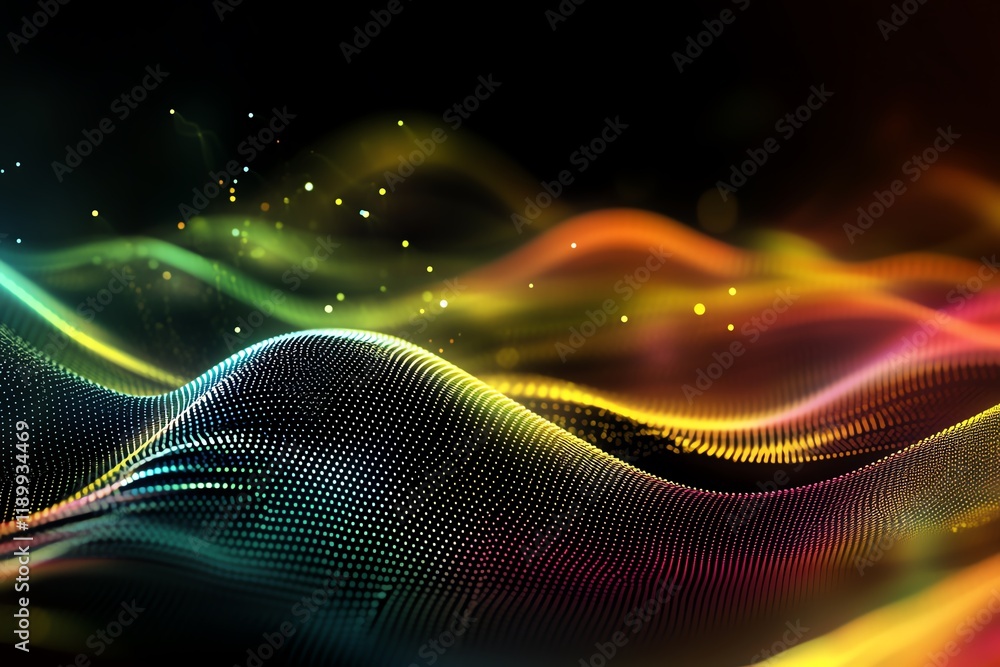 Abstract dash dot lines forming a continuous wave, digital flow pattern ...