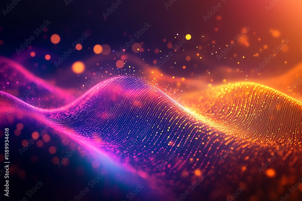 Abstract dash dot lines forming a continuous wave, digital flow pattern ...