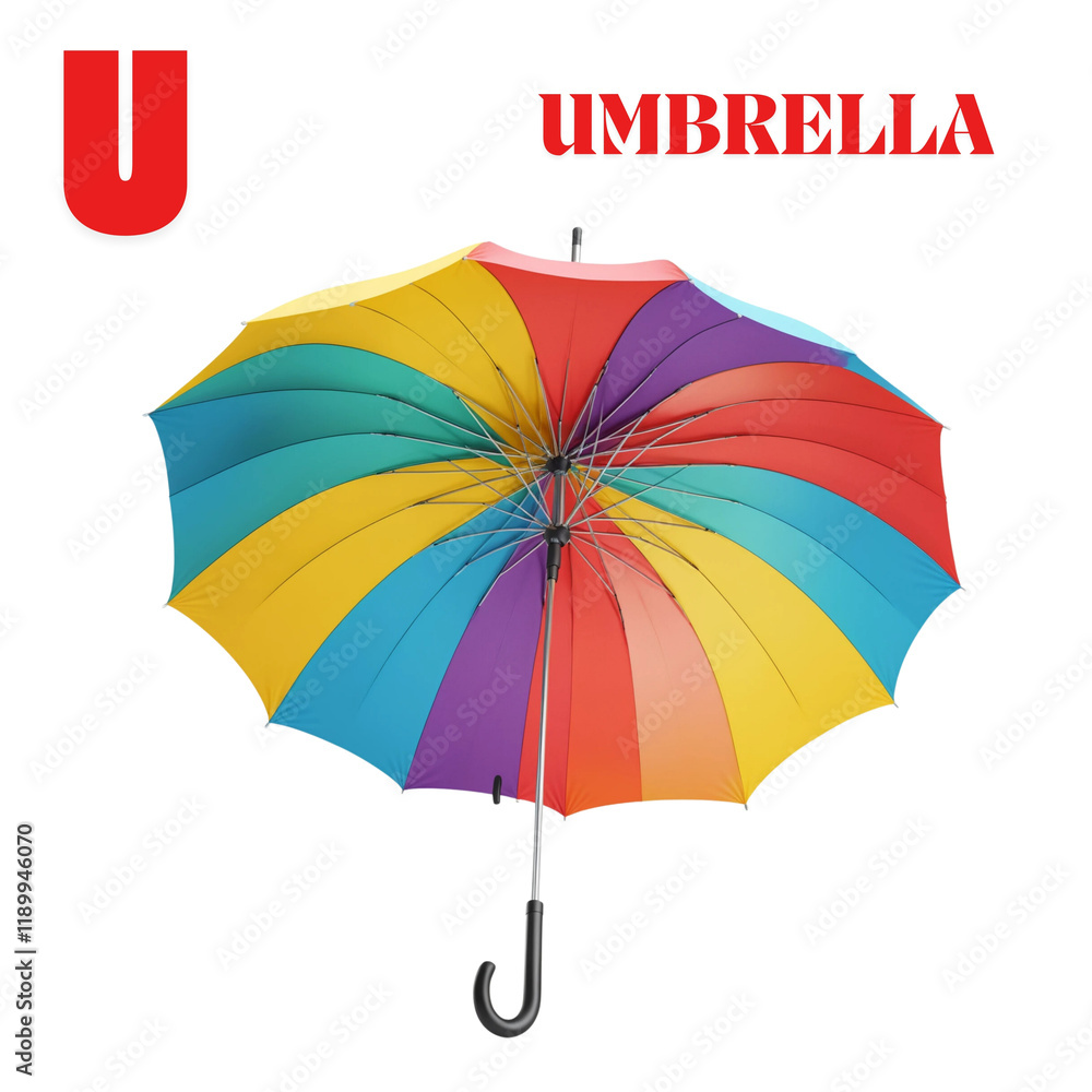 CAPITAL LETTER "U" FOR KIDS LEARNING ALPHABETS IN BOLD WITH THE RELATIVE OBJECTIVE NAME UMBRELLA ...