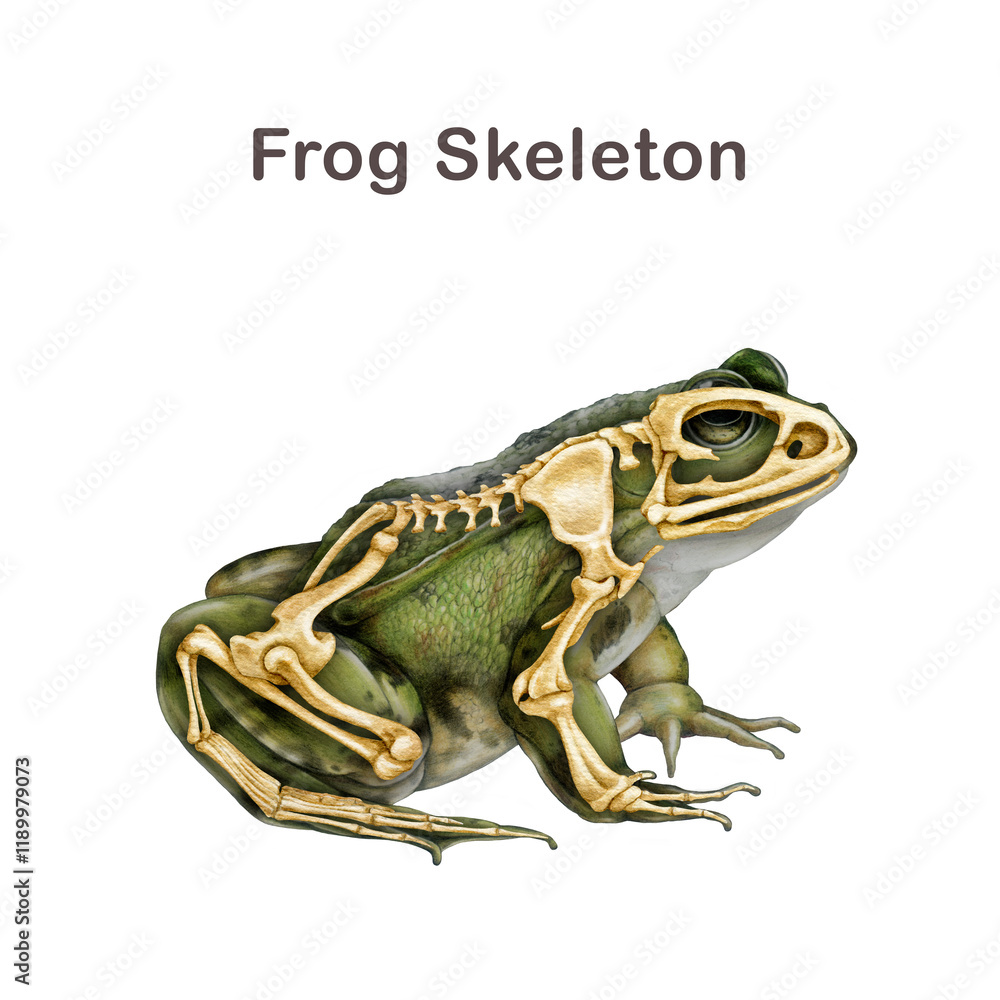 Frog skeleton with body silhouette. Realistic detailed illustration ...