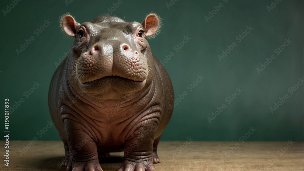 standing hippo, highlighting the unique features of this aquatic mammal ...