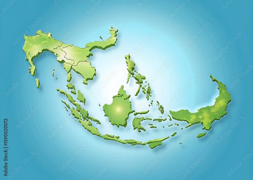 Highlighted Green Indonesia Map in Asia, Orthographic Projection ...