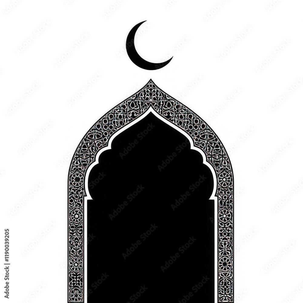 Silhouette of a stunning islamic arch under the moonlight graphic ...
