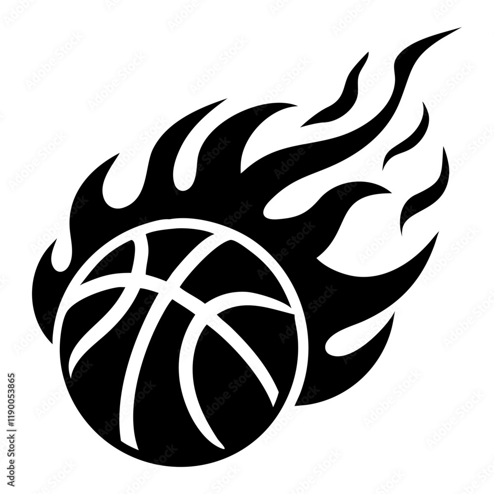 Dynamic Vector Illustration of Fiery Basketball with Flames, Intense ...