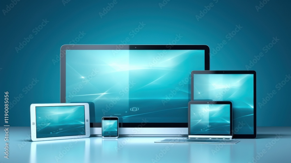 Simple line art of a responsive web design, showing a computer monitor transforming into tablet ...