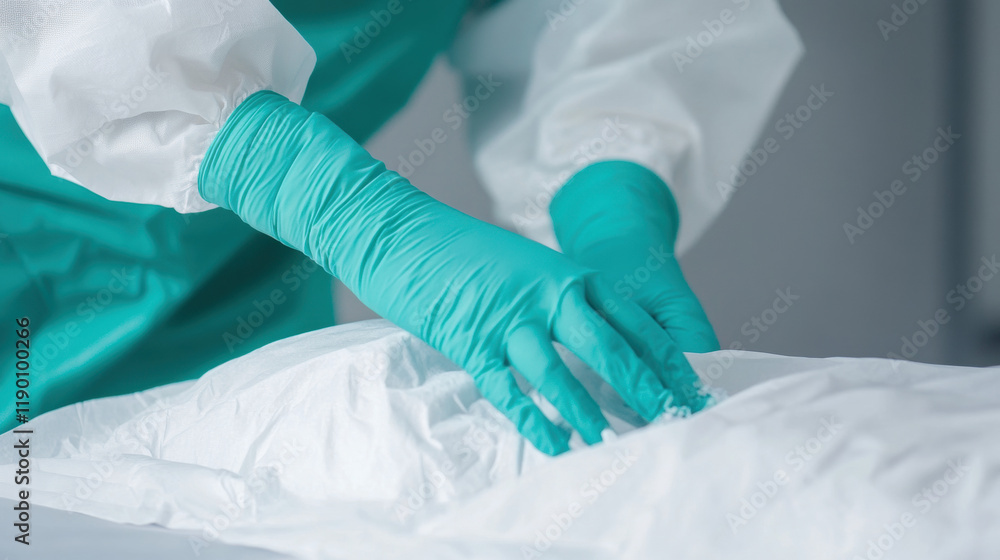 AUTOPSY, A forensic technician collecting evidence in a high-fidelity ...