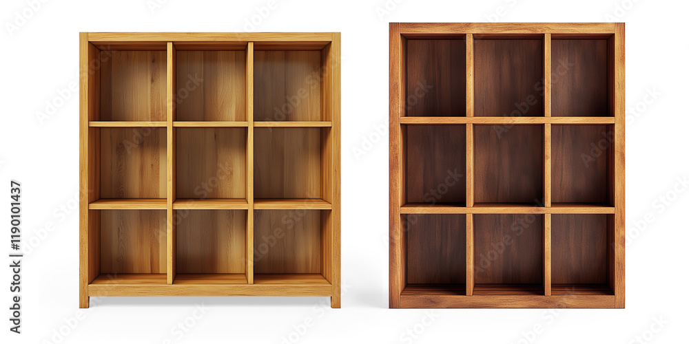 Wooden Bookshelf with Nine Square Compartments on a Transparent ...