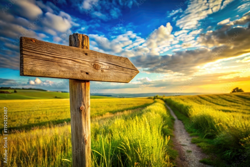 Crisp rural landscape photo: single signpost, deep depth of field ...