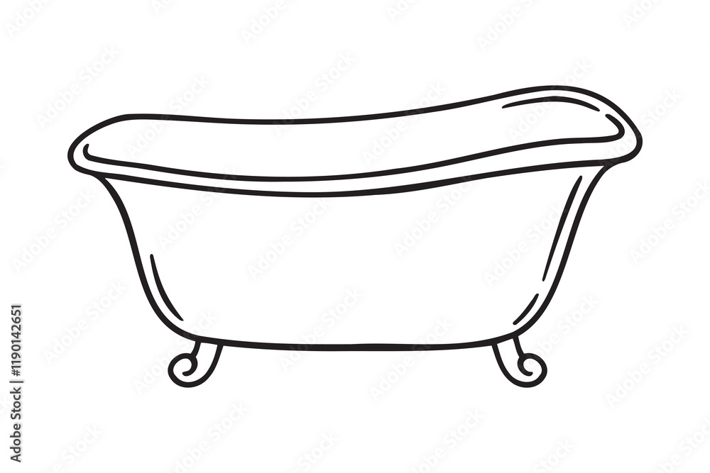 Bathtub or bathroom doodle hand drawn icon. Outline drawing bathtub or ...
