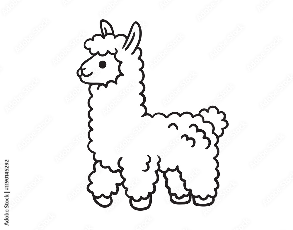 cute cartoon alpaca funny animal doodle hand drawn icon. Outline ...