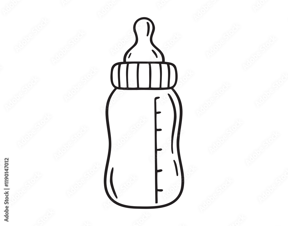 Baby milk bottle doodle hand drawn icon. Outline drawing baby milk ...