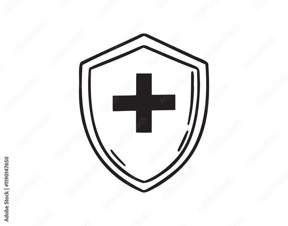 medical shield doodle hand drawn icon. Outline drawing medical shield ...