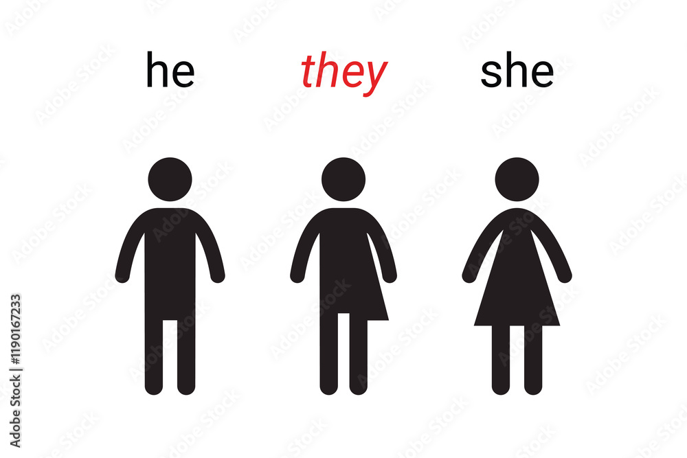 Gender neutral toilet sign concept set. Word they written with red ...