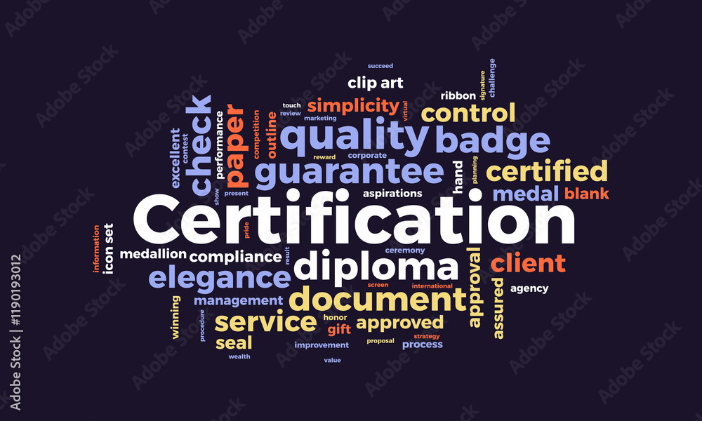 Certification word cloud template. Certification concept vector ...