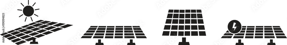 Solar system plates icon set. The main solar panel types flat and line ...