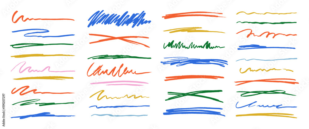 Marker lines for underline and highlight. Black brush freehand stroke ...