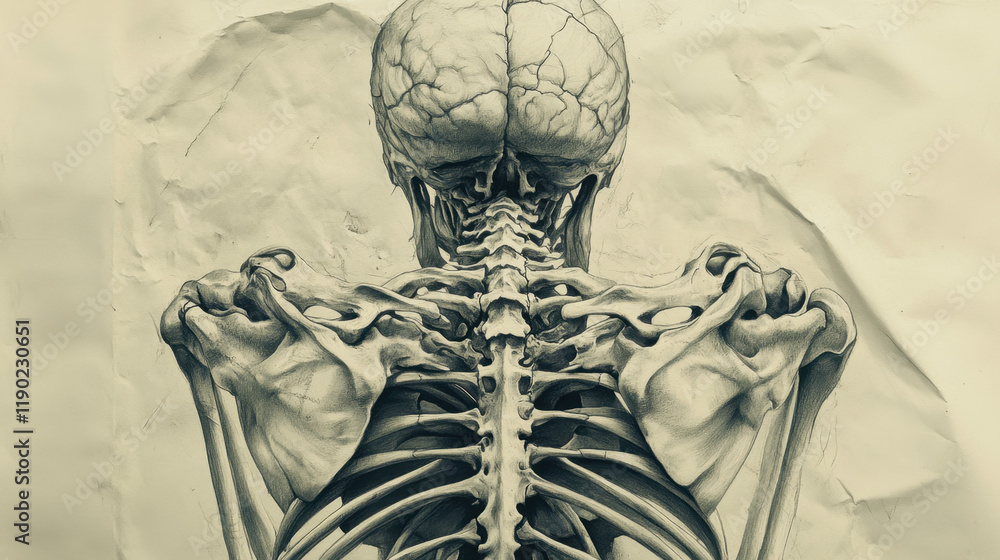 Detailed human skeleton diagram, rear view Stock Illustration | Adobe Stock