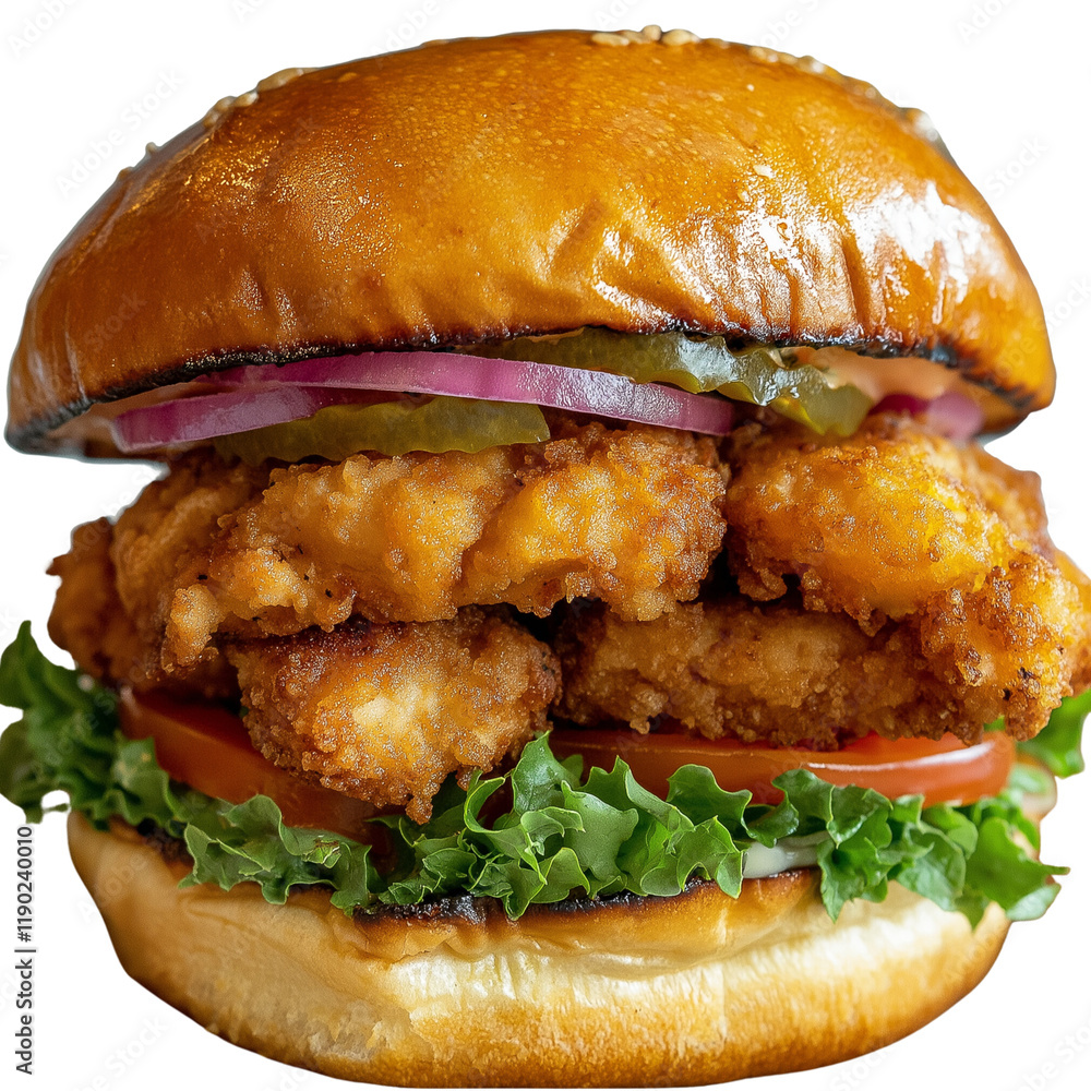 chicken cutlet burger, transparent background png Stock Photo | Adobe Stock