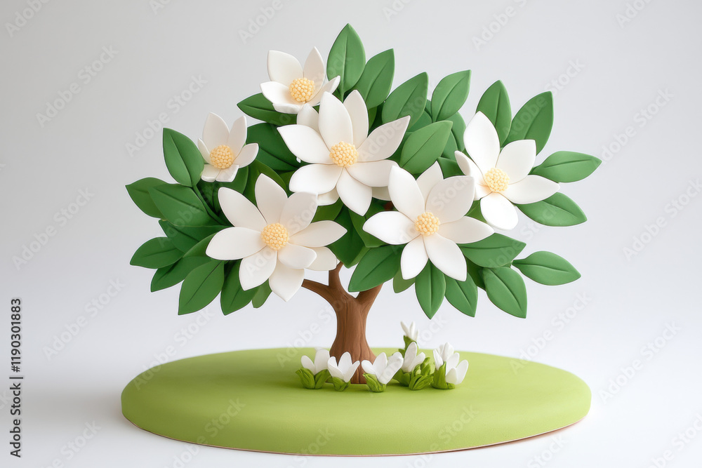 Claymation flower, A high-fidelity claymation image of a magnolia tree ...
