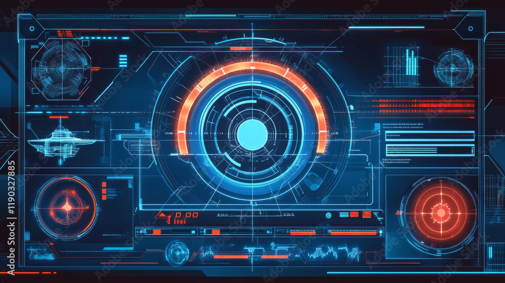 HUD aim control frame interface futuristic target screen. Vector ski-fi monitors, UI techno ...