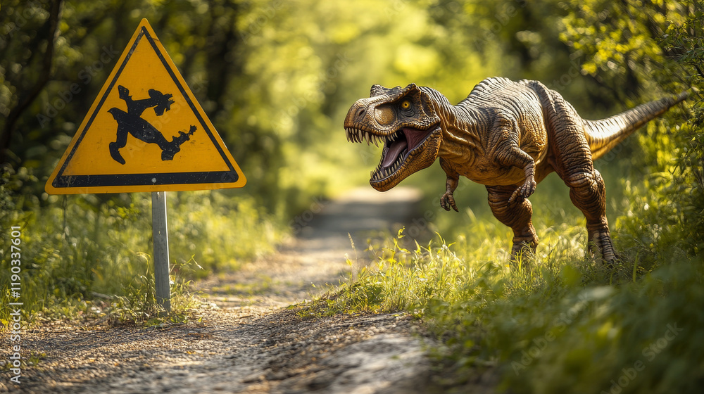Dinosaur warning sign of T Rex danger zone caution banner, vector ...