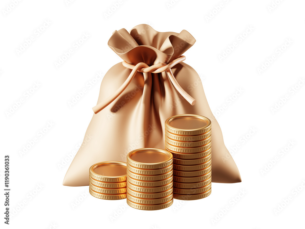 PNG money bag gold coin on transparent 3d background. Stock ...