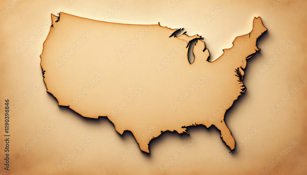 United States map outline on vintage paper background, showing states ...