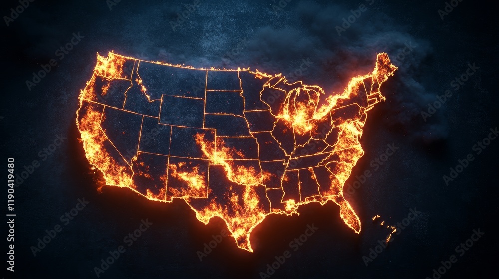 Stock-Illustration „Burning United States Map - Fiery map, national ...