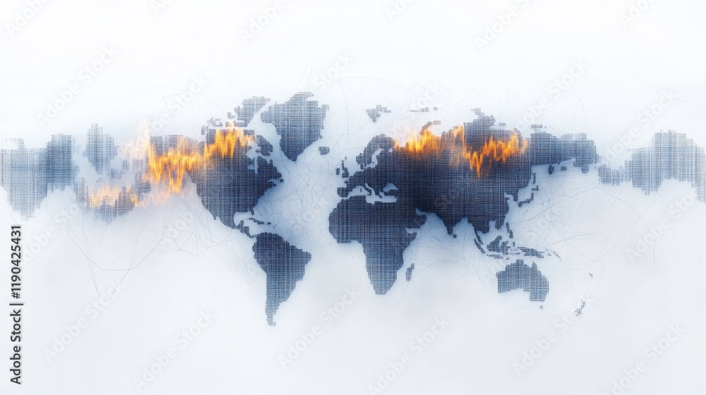 Global crisis concept. Burning world map digital illustration. Stock ...