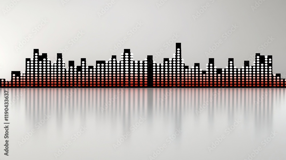 Abstract audio waveform visualization with red and black bars ...