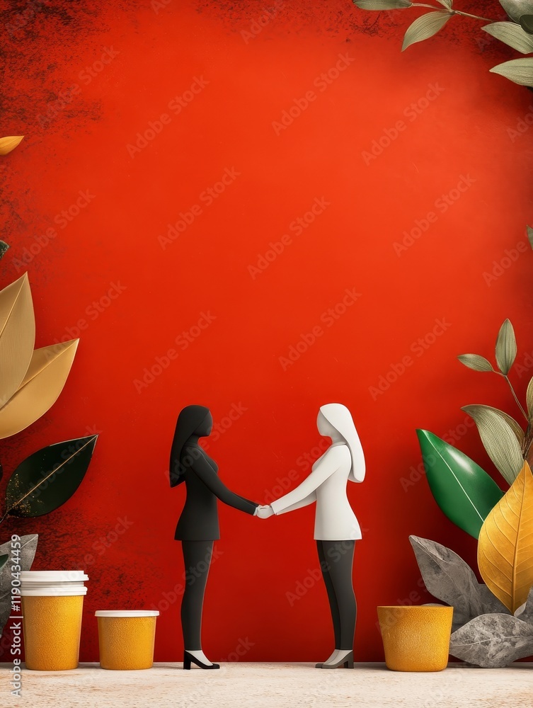Partnership Success: Women in Business - Two stylized women shake hands ...