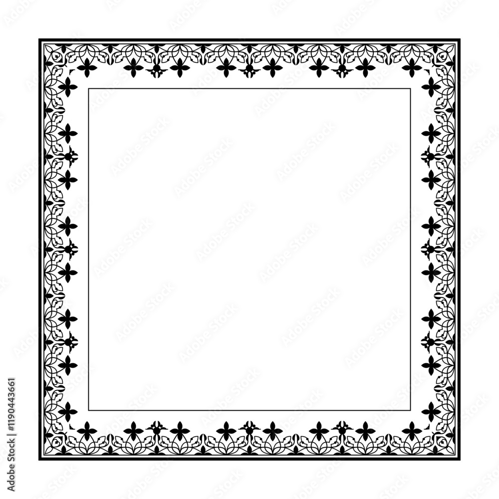 Square black and white floral european national pattern frame. Ethnic ...