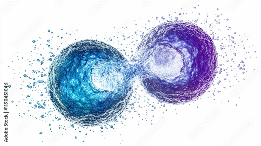 Two cells dividing, splitting, replicating, in an infinity symbol shape ...