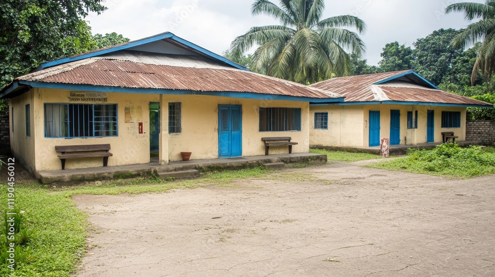 Rural African Village Houses, Simple Architecture with Blue Doors ...