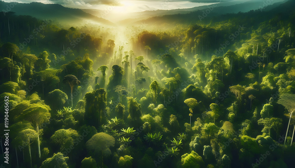 NetZero A dynamic aerial view of a vibrant forest with various green ...