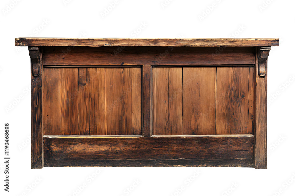 Angle front view curved brown wooden counter with glossy surface and ...