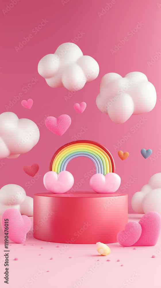rainbow stage love heart valentine 3d studio background ai generated ...