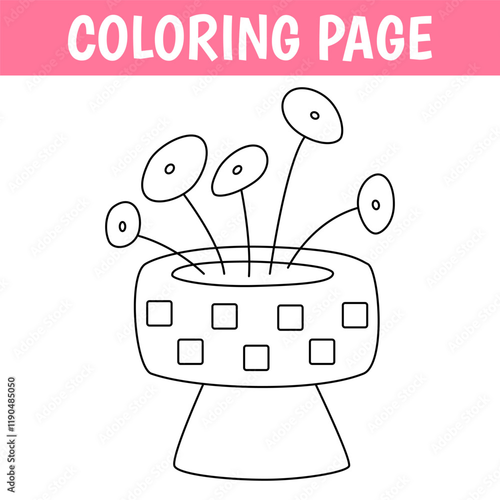 Cozy coloring page, cute print with line plant in pot. Printable ...