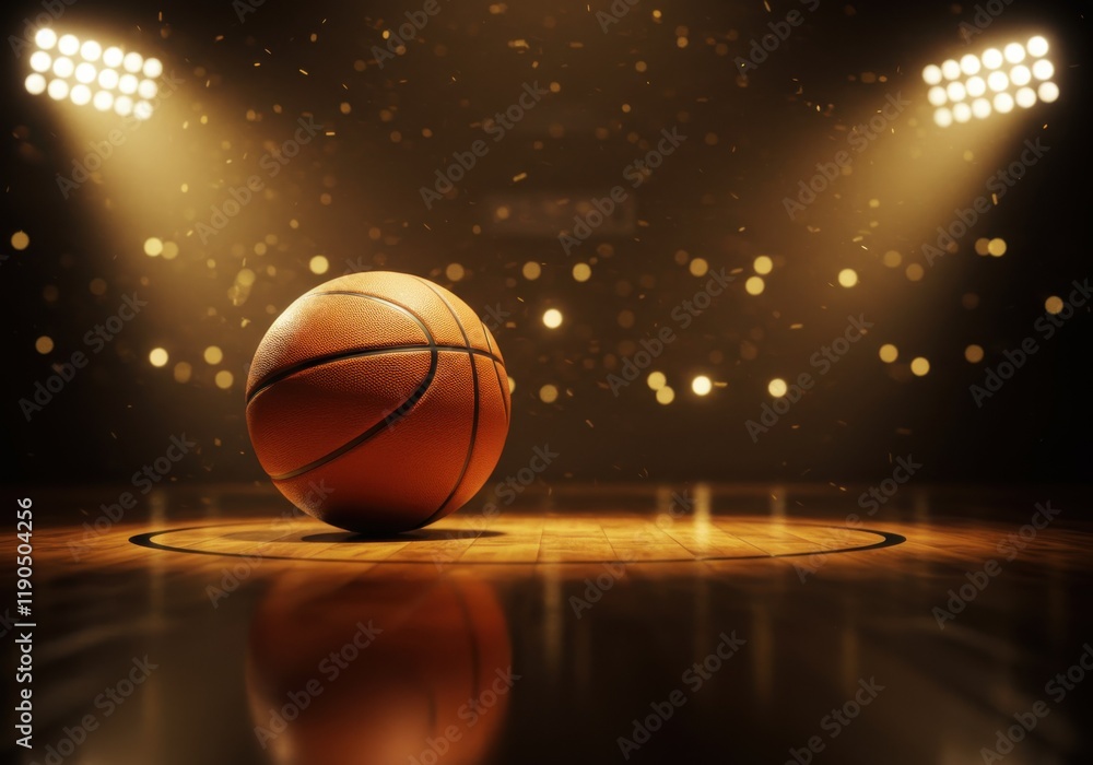 basketball court, spotlight, dramatic lighting, center stage, wooden ...