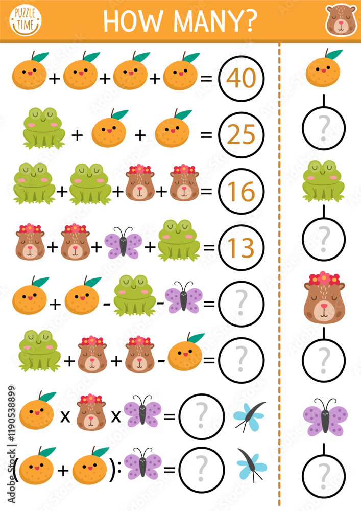 How many capybaras game, equation or rebus. Capibara math activity for ...
