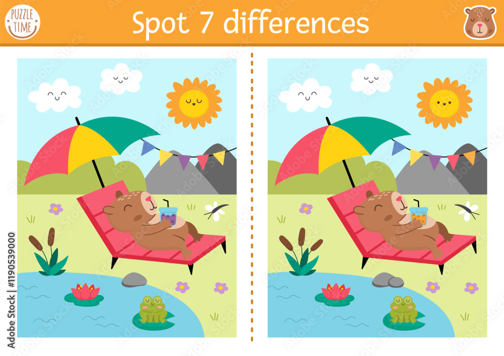 Find differences game for children. Capybara educational activity with ...