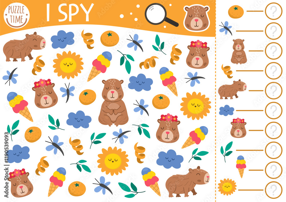 Capybara I spy game for kids. Searching and counting activity with cute ...