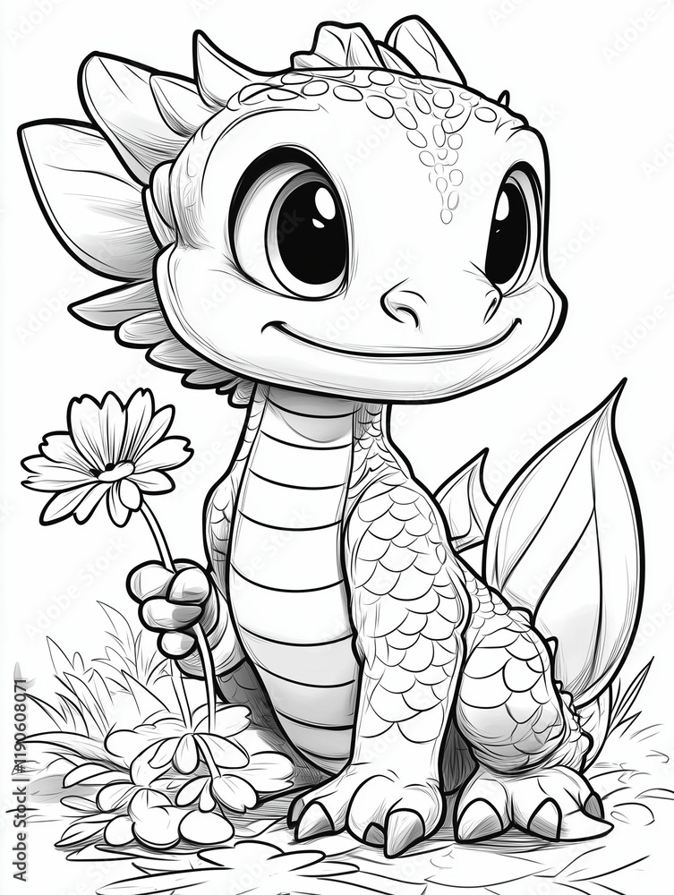 Cartoon Dragon Coloring Page for Kids Stock Illustration | Adobe Stock