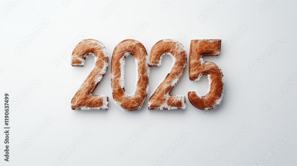 Furry numbers shaped as 2025 covered in a light and fluffy texture on a ...