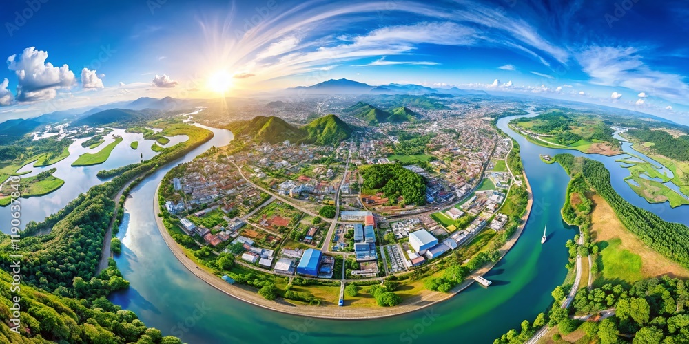 Chiang Rai, Thailand: 3D Animated Stereographic Map with Localized ...