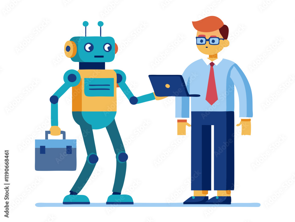 Ai robot replacing a human job on white vector image, Isolated on white ...