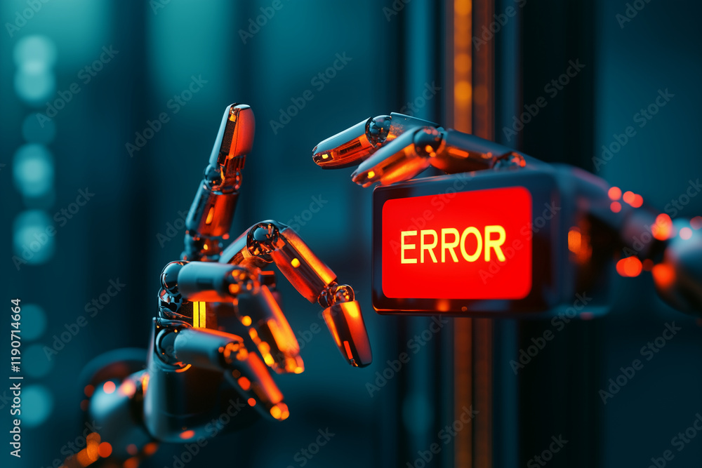 Robot hands point with wrong password button, robotic artificial ...