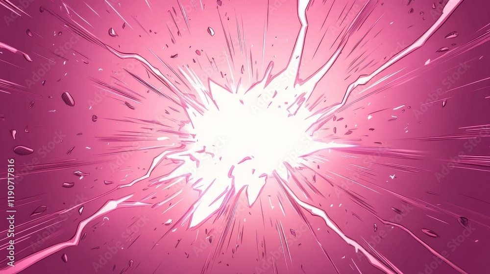 Comic cartoon pink background featuring dynamic radial thunderbolt ...