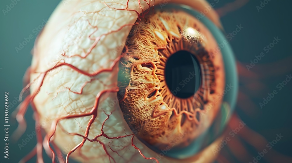 An ultra-realistic depiction of a 3D anatomical eye model, highlighting ...